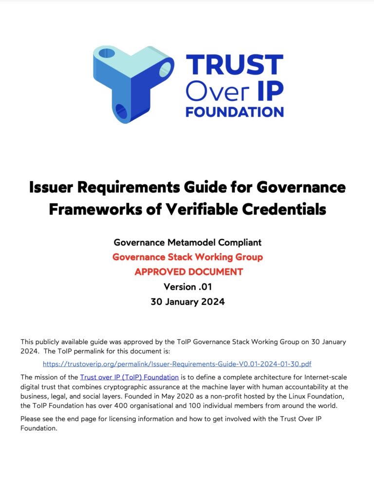 ToIP Announces New Issuer Governance Requirements Guide for Verifiable Credentials – Public ...